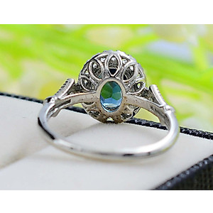 Natural 9X7 MM London Blue Topaz Gemstone Oval Cut 925 Sterling Silver December Birthstone Statement Ring For Engagement Gift (Rhodium Plated Silver, 8.5)