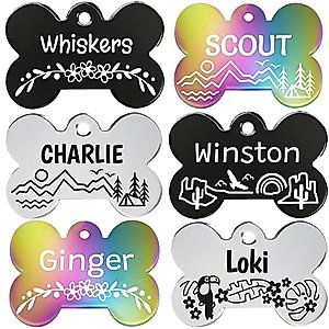 GoTags Dog Tags, Personalized Pet Tags in Stainless Steel, Solid Brass, Rainbow Steel or Black Steel with Cute Custom Design for Dogs and Cats, Engraved on Both Sides, Made in USA, Heart Regular