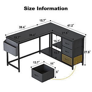 Treesland L-Shaped Desk with Storage & Shelves, Modern Black Computer Desk for Gaming Office, 22 x 4 x 49.7 Inches