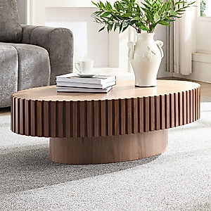 KEVINSPACE Coffee Table Oval 43.7" Wood Coffee Table for Living Room Farmhouse Coffee Table Mid-Century Coffee Table Modern Sofa Side Table Home Furniture Small Space Office Apartment Walnut