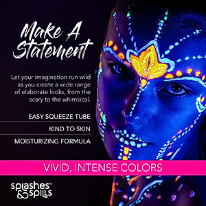 UV Body Paint 10ml - 6 Pack - Glow Paint, Glow in the Dark Body Paint for Adults, Uv Paint, Neon Glow in the Dark Face Paint, Black Light Paint, Neon Face Paint, Neon Body Paint by Splashes & Spills