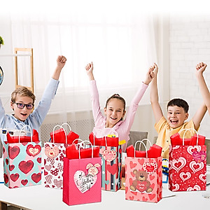 Crtiin 192 Pcs Valentine's Day Paper Gift Bags with Handle Set with Tissue Paper and Stickers Bulk Treats Gift Wrap Bags for Valentines Wedding Party Favor Gift Wrapping Supply, 8.7 x 6.7 x 3.1 Inch