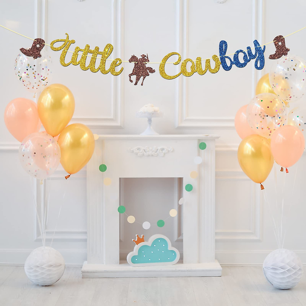 Little Cowboy Banner Gold Gliiter Western Cowboy One 1st Birthday Banner for Little Boy Gender Reveal Welcome Baby Boy Birthday Party Decorations