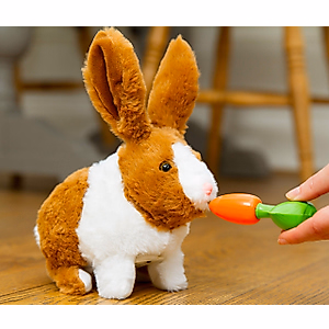 Think Gizmos Plush Rabbit Pet Toy – Cuddle Soft, Furry, Interactive Toy Animal, Hops Around Plus Comes with Pretend Play Carrot
