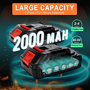 Letton Mini Chainsaw,8 inch & 6 inch electric chainsaw cordless With 21V Battery Powered,Portable Hand Held Chain Saw For Cutting Trees Branch Trimming Pruning-Red