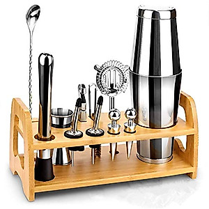 Bartender Kit with Stand | bartending Set Cocktail Shaker Set for Drink Mixing -Stainless Steel Bar Tools: Martini Shaker, Jigger, Strainer