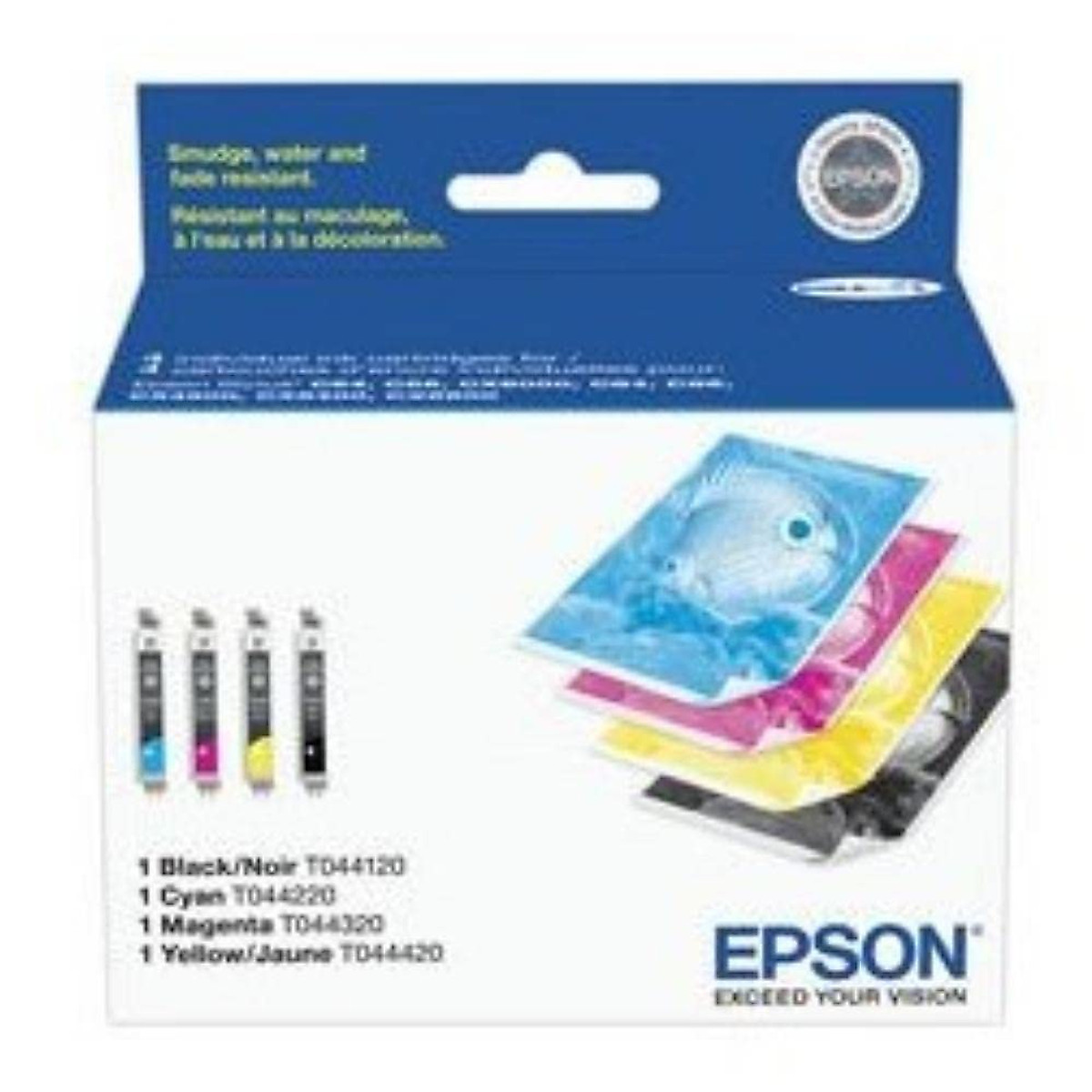 Epson Ink Cartridge Multipack with 1 Each T044120 Black, T044220 Cyan, T044320 Magenta, T044420 Yellow