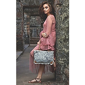 Myra Bag Leaf Swirls Upcycled Canvas Bag S-1151