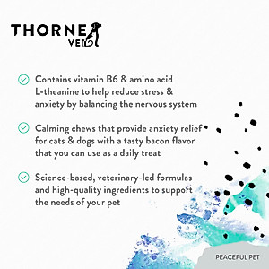 ThorneVet Peaceful Pet Calming Chews for Dogs & Cats - Soft Chews with Calming Nutrients & Botanicals to Support a Healthy Nervous System - Bacon Flavor Dog Treats with Amino Acids & Vitamins - 90 ct
