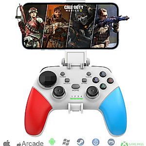 Megadream Wireless Mobile Gaming Controller Gamepad for iPhone/Android/iPad/PC/Switch/PS4/PC Joystick with Phone Holder, Supported Cloud Game, Streaming on PS5/Xbox, Turbo, White