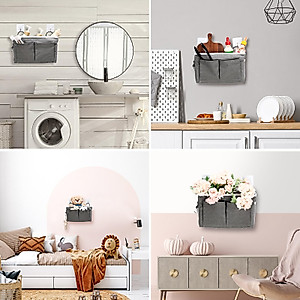 6 Pcs Wall Hanging Storage Bag Wall Hanging Organizer Bag with Hooks Closet Hanging Wall Basket with Pocket Linen Cotton Wall Organizer for Bedroom Bathroom Dormitory, 11.4 x 7.5 x 4''(Pure)