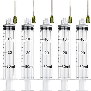 30ml Syringe with Blunt Needle Tip 1.5 Inches, for Essential Oil filling, Measuring and Dispensing, Set of 5
