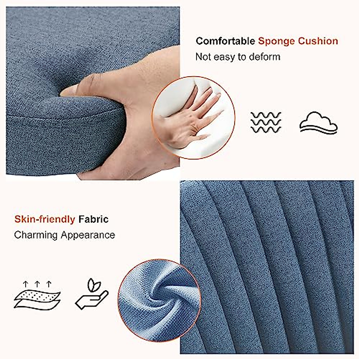 Armless Office Chair Cute Desk Chair, Modern Fabric Home Office Desk Chairs with Wheels Adjustable Swivel Task Computer Vanity Chair for Small Spaces