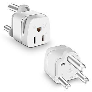 South Africa Travel Plug Adapter,South Africa Plug Adapter 3 Prong Safe Grounded USA to Any Type M for Country Such as Botswana,Nepal Pakistan,Namibia and More,White 2 Pack