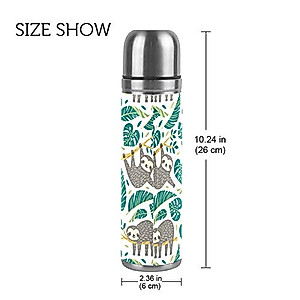 ZOEO Girls Sloth Water Bottle Kids Palm Tree Stainless Steel Water Bottles School Sports Thermos Insulated Metal Custom Coldest Vacuum Reusable 16 oz 500 ml, Leather Bottle Holder