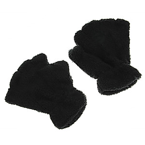 FakeFace Cute Cat Kitten Paw Fingerless Faux Fur Plush Gloves For Girls Women, Black, Small