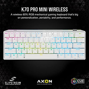 Corsair K70 PRO Mini Wireless RGB 60% Mechanical Gaming Keyboard - Fastest Sub-1ms Wireless, Swappable Cherry MX Brown Keyswitches, Aluminum Frame, PBT Double-Shot Keycaps - NA Layout, QWERTY - White