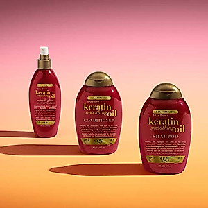 OGX Frizz-Free + Keratin Smoothing Oil Miracle Gloss Spray, 5 in 1, De-frizz & Shiny Hair, Argan Oil