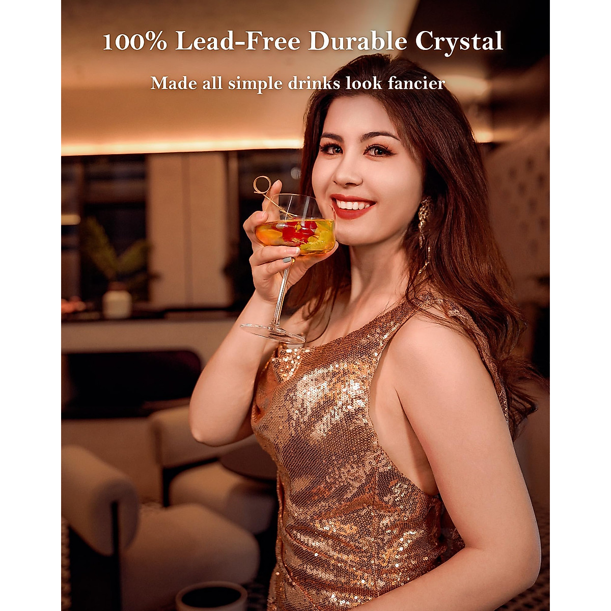 GIHOP Martini Glasses, Lead-Free Crystal Coupe Glasses Set of 2, 9 Oz, Hand-Blown Cocktail Glasses, Fancy Champagne Coupe Glasses for Espresso Martini, Manhattan as Bar Glassware with Deluxe Gift