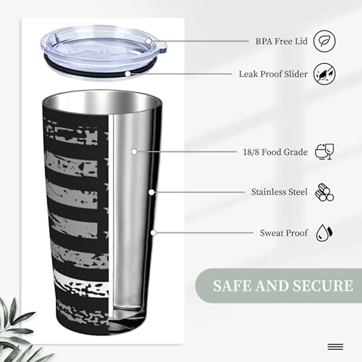 VKKOEWL Thin White Line EMS EMT Paramedic American Flag Stainless Steel Insulated Tumbler 20 Oz Travel Water Bottle Coffee Mug Drink Cup With Lid Straw