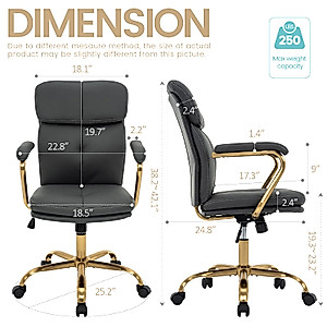 MFD LIVING Home Office Chair, Modern Upholstered Mid-Back PU Leather Task Desk Chair with Arms, Adjustable Rocking Swivel Computer Chair with Wheels (Dark Grey)