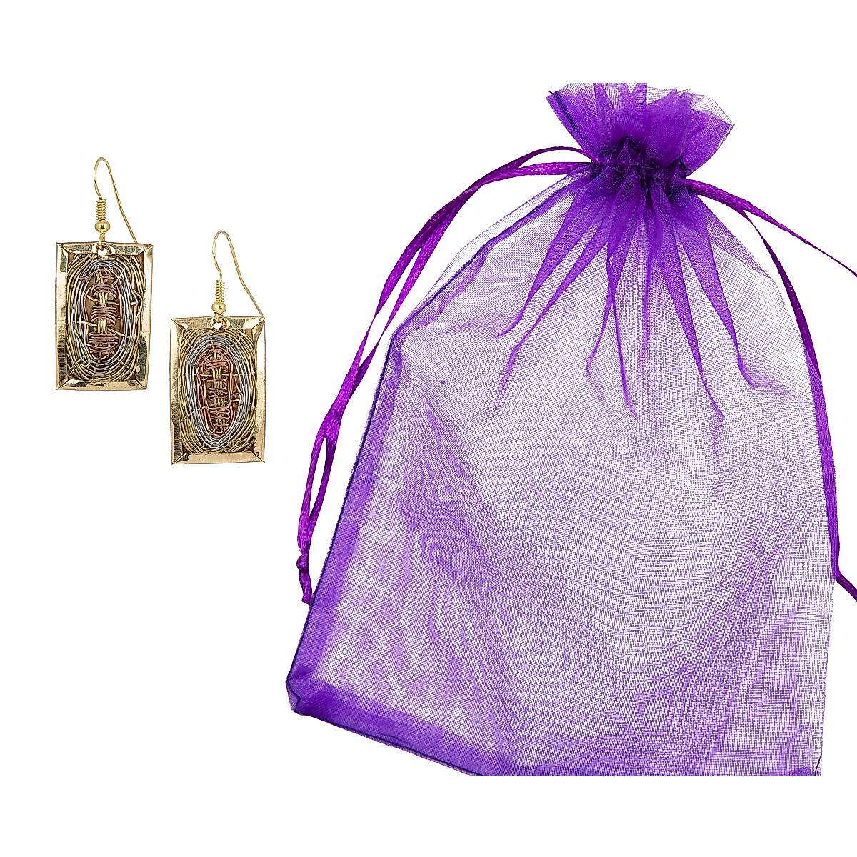 Handmade 3 Toned Basket Weave Earrings | SPUNKYsoul Collection (Rectangle)