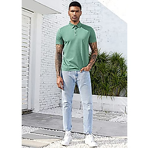 LE VONFORT Mens Quick Dry Performance Golf Polo Shirts Short Sleeve Summer Casual Athletic Collared Shirt Light Green X-Large