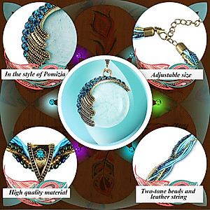 4 Pcs Bohemian Necklace for Women Turquoise Jewelry Necklace Statement Beaded Vintage Jewelry Rhinestone Long Necklace for Pendent Collar Necklace (Peacock Blue, Green, Light Purple, Lake Blue)