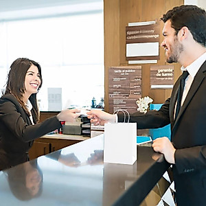 Sam Wrap Paper Bags with Handles 5.75”x3.75”x8 100 Pack Plain White Bags for Gifts, Party, Shopping. Bulk Pack Great for Retail and Merchandise