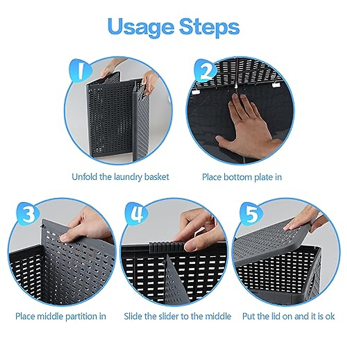 Doryh 82 L Plastic Collapsible Laundry Basket, 2 Packs, Folding Laundry Hamper with Lid