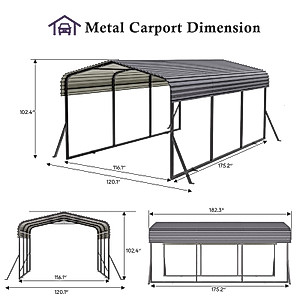 GS CHIER 10x15FT Metal Carport, Heavy Duty Carport with Galvanized Steel Roof and Enhanced Base, Upgraded Large Outdoor Carport Canopy, Metal Carport Garage for Cars, Boats, Trucks, Gray(10x15FT)