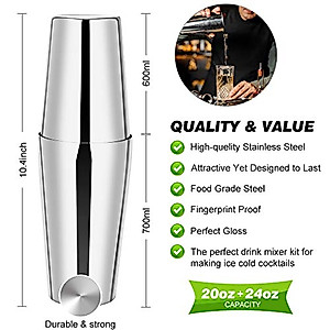 Cocktail Shaker Set, 23-Piece Boston Stainless Steel Bartender Kit with Acrylic Stand & Cocktail Recipes Booklet, Professional Bar Tools for Drink Mixing, Home, Bar, Party (Include 4 Whiskey Stones)