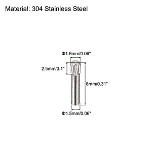 Tool parts 1.5x8mm 304 Stainless Steel Dowel Pins - 20Pcs Knurled Head Flat End Dowel Pin
