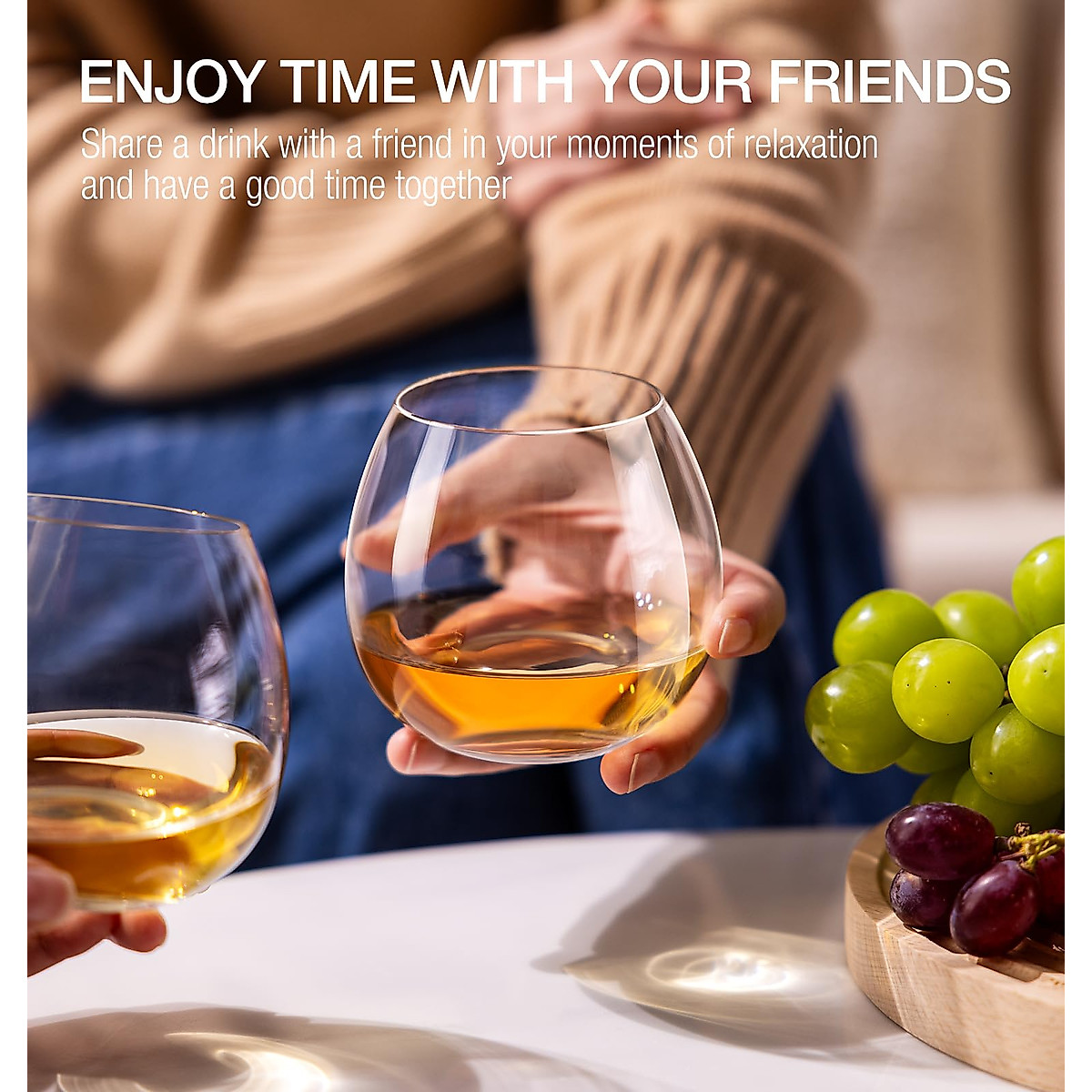 OJA Stemless Wine Glasses Set of 4, Red White no Stem Wine Glasses, Premium Crystal Wine Glass, Clear, Dishwasher Safe, Sturdy Drinking Glass, 13.5oz, Unique Gift for Anniversaries, Birthday, Wedding