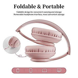 FINGERTIME Kids Headphones, Foldable Stereo 3.5mm Wired Headphones, Toddler Headphones with Sharing Function,Volume Limiter 85/94dB, Headphones for Kids/Boy/Girl/Travel/Tablet (Pink)