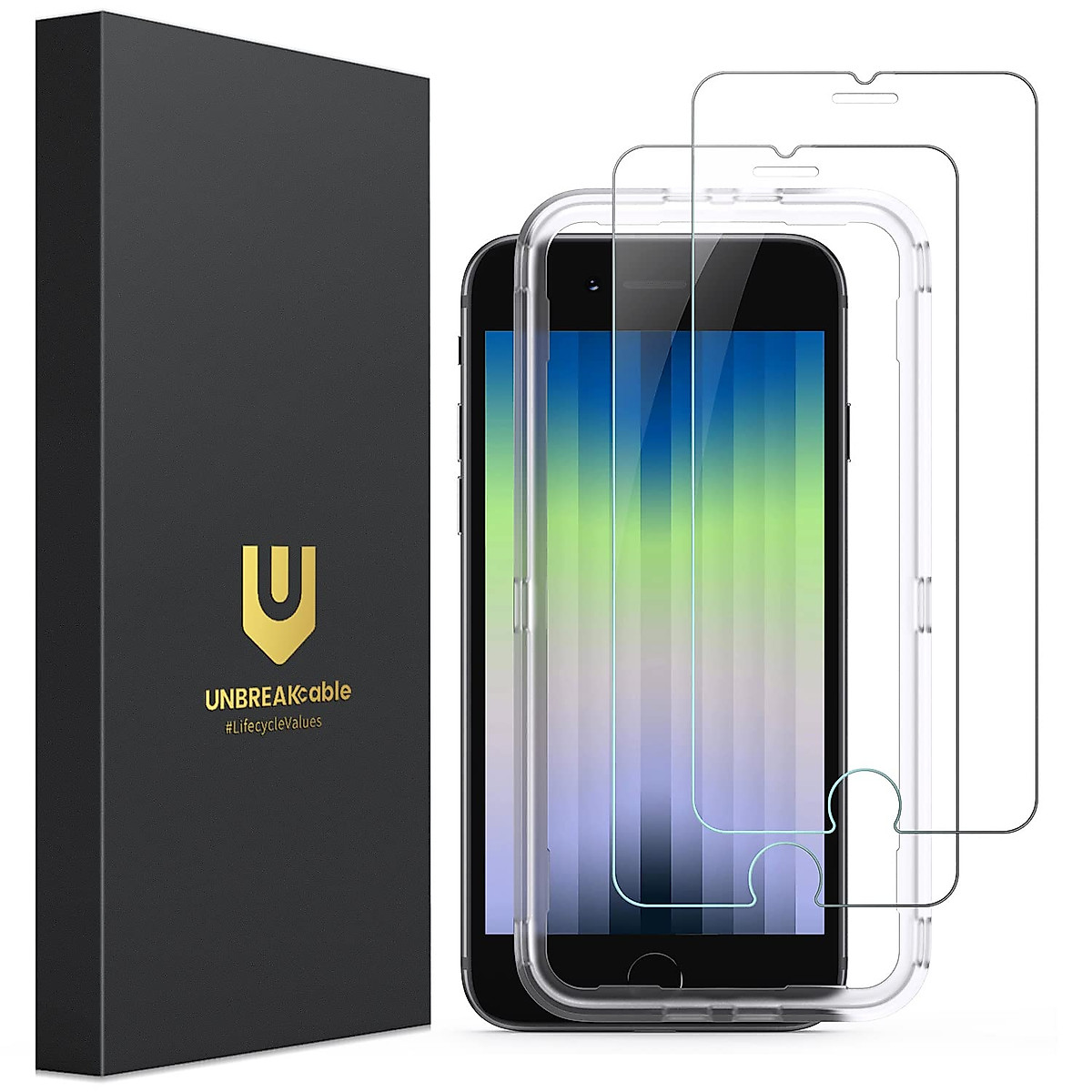 UNBREAKcable Protective Glass for iPhone SE 2022/2020, Pack of 2 Screen Protector for iPhone SE 2020/8/7/6/6s, [9H Hardness], 2.5D Double Defense Series Screen Protector, Scratch-Resistant,