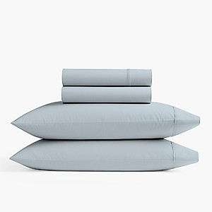 600 Thread Count Cotton Rich Queen Size Sheets Set Light Blue, Easy Care Ultra Soft & Silky Sateen Weave Deep Pocket Sheet Set (1 Flat, 1 Fitted Sheet & 2 Pillowcases), Fall Bedding Set