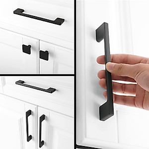 KOOFIZO Wide Foot Cabinet Bar Pull - Black Modern Solid Handle, 5 Inch/128mm Screw Spacing, 10-Pack for Kitchen Cupboard Door, Bedroom Dresser Drawer, Bathroom Wardrobe Hardware