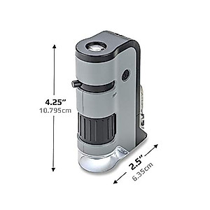Carson MicroBrite Plus 60x-120x Power LED Lighted Pocket Microscope - Set of 4 & MicroFlip 100x-250x LED Lighted Pocket Microscope with Flip Down Slide Base, Smartphone Adapter Clip and UV Flashlight