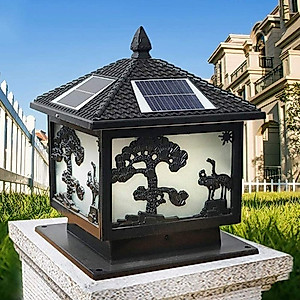 SPNEC Column Head Lamp, Waterproof Home Outdoor Garden Lamp Landscape European Style Solar Lamp