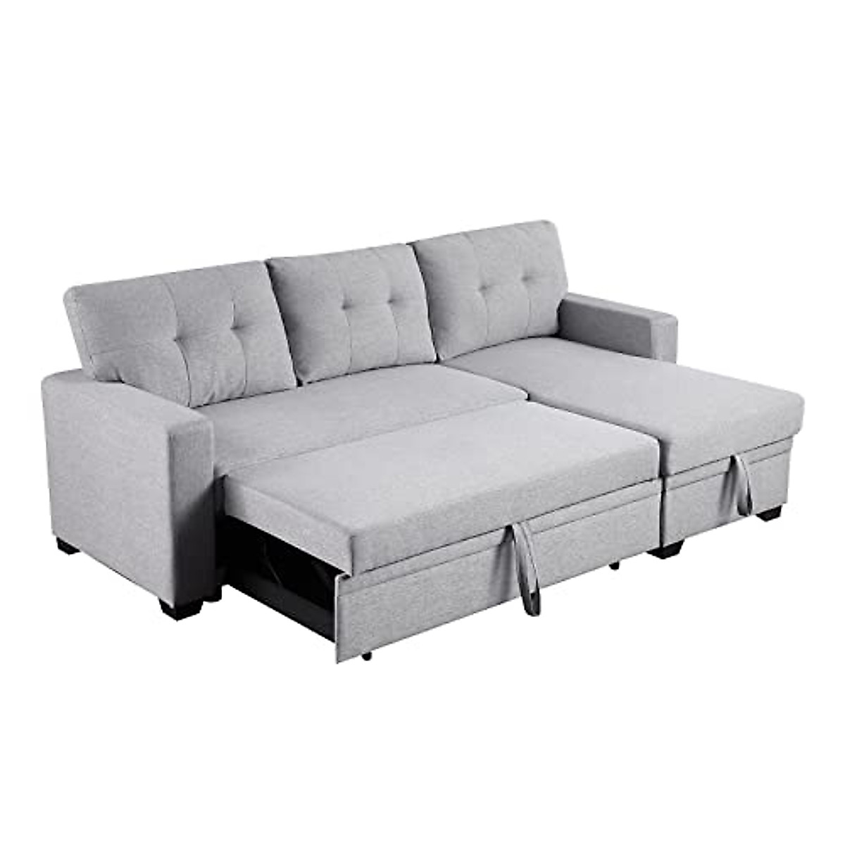 Prohon Sectional Multi-Functional Convertible Sleeper Sofa Bed, 3 Seats Loveseat with Pull Out Couch & Upholstered Chaise for Living Room Bedroom Home Office Apartment, Light Gray