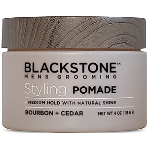 Blackstone Men's Grooming Hair Styling Pomade - Medium Hold with Natural Shine | Paraben & Cruelty | Made in USA, Bourbon + Cedar (4 oz)