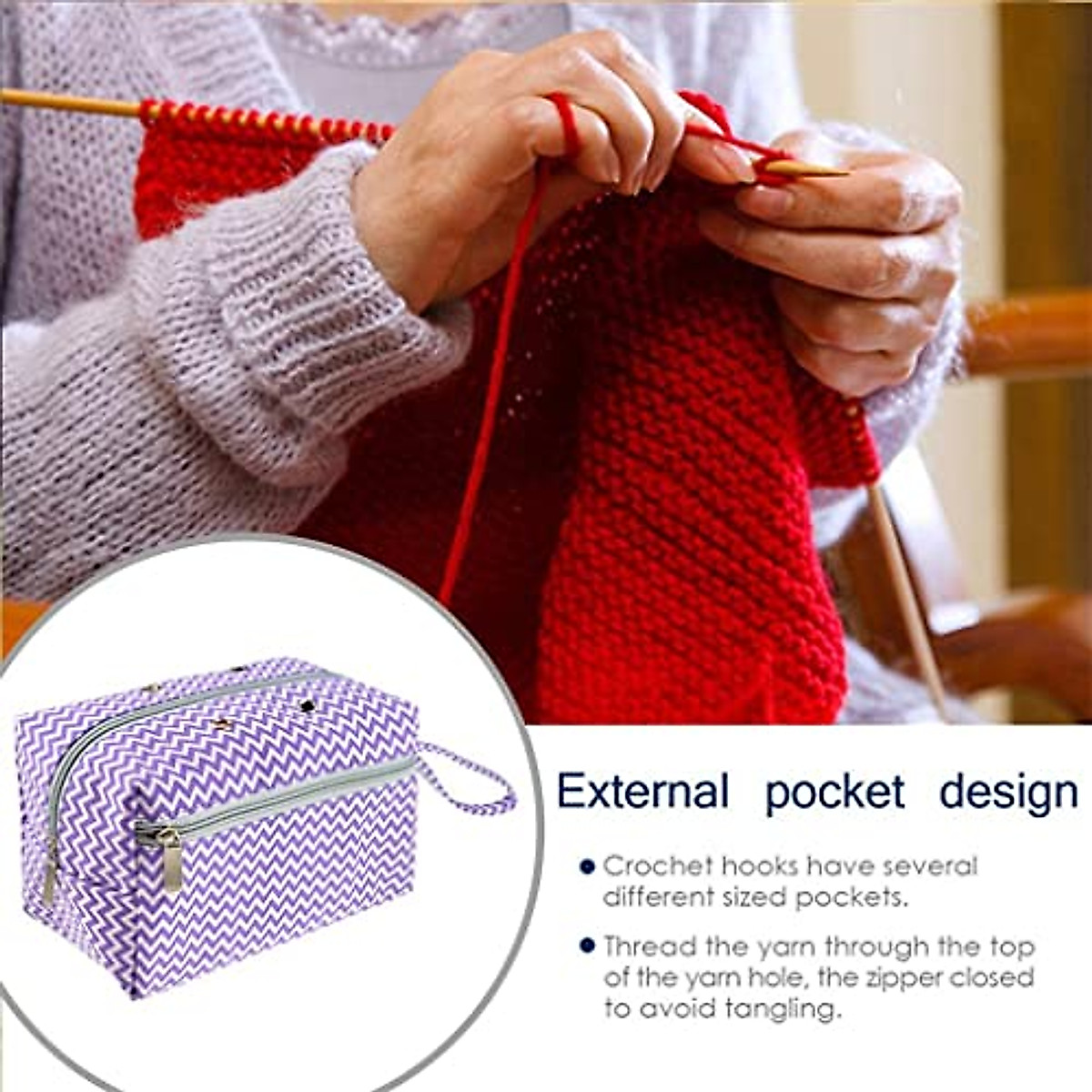 LUKEO Knitting Bag Portable Yarn Storage Tote Wool Crochet Hooks Needles Sewing Supplies Set