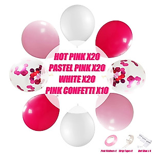 Pink and White Balloons, 70pcs White Pink Balloons Hot Pink for Birthday Wedding Party Decorations…