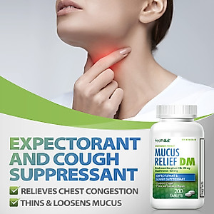 HealthA2Z® Mucus Relief DM | Dextromethorphan HBr 20mg | Guaifenesin 400mg | Cough, Immediate Release, Uncoated (200 Count (Pak of 1))