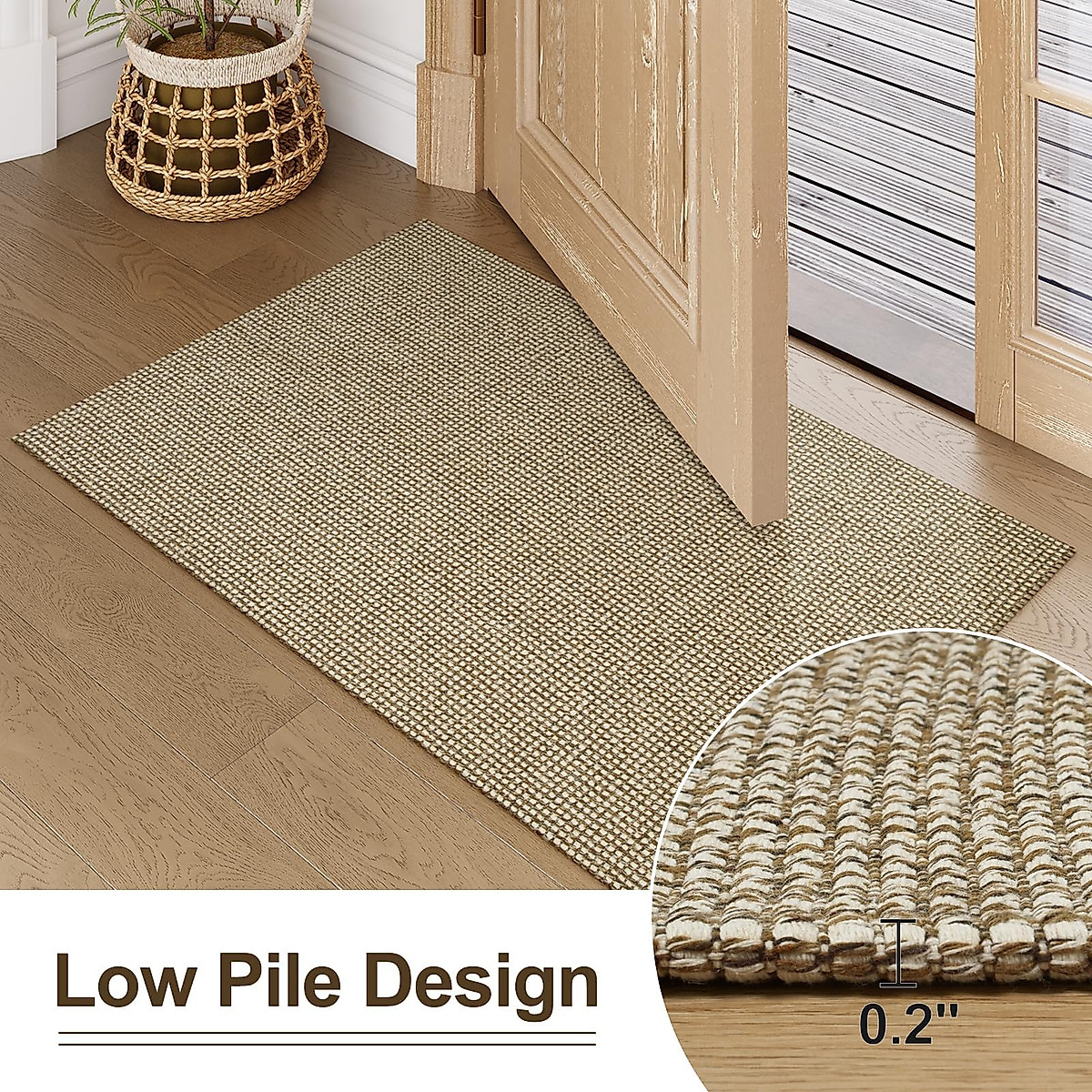 Uphome Boho Bathroom Rugs, 2x3 Washable Small Area Rug for Entryway Indoor, Farmhouse Rubber Backing Braided Cotton Throw Rugs Low Pile, Indoor Tan Front Door Mat for Porch Kitchen Bedroom Entrance