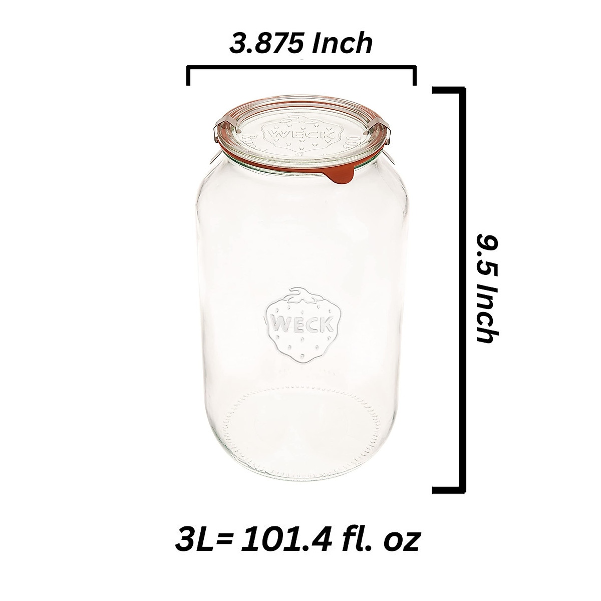 Weck Jars 776 101.4 fl. oz Wide-Mouth Barrel Jar | Large Glass Jar Storage for Food, Sugar, Flour | Safely Store Your Food with an Air-Tight Seal and Lid | Made in Germany, Rust-Proof & BPA-Free