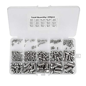 250Pcs M2-M10 Machine Screws Stainless Steel Hex Socket Round Pan Head Screws for Laptop/Keyboard/Phone/PC Fastener Repair Tool SCRW-228778