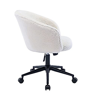 KCC Faux Fur Office Desk Chair, Comfy Fluffy Swivel Modern Leisure Armchair with Wheels, Upholstered Comfy Fuzzy Vanity Makeup Chair Height Adjustable for Teens Women Girls Elegant Home Office