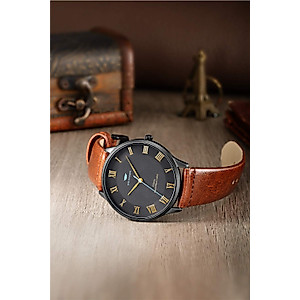 BRIGADA Men's Watches Classic Black Business Casual Wrist Watch for Men Quartz Waterproof